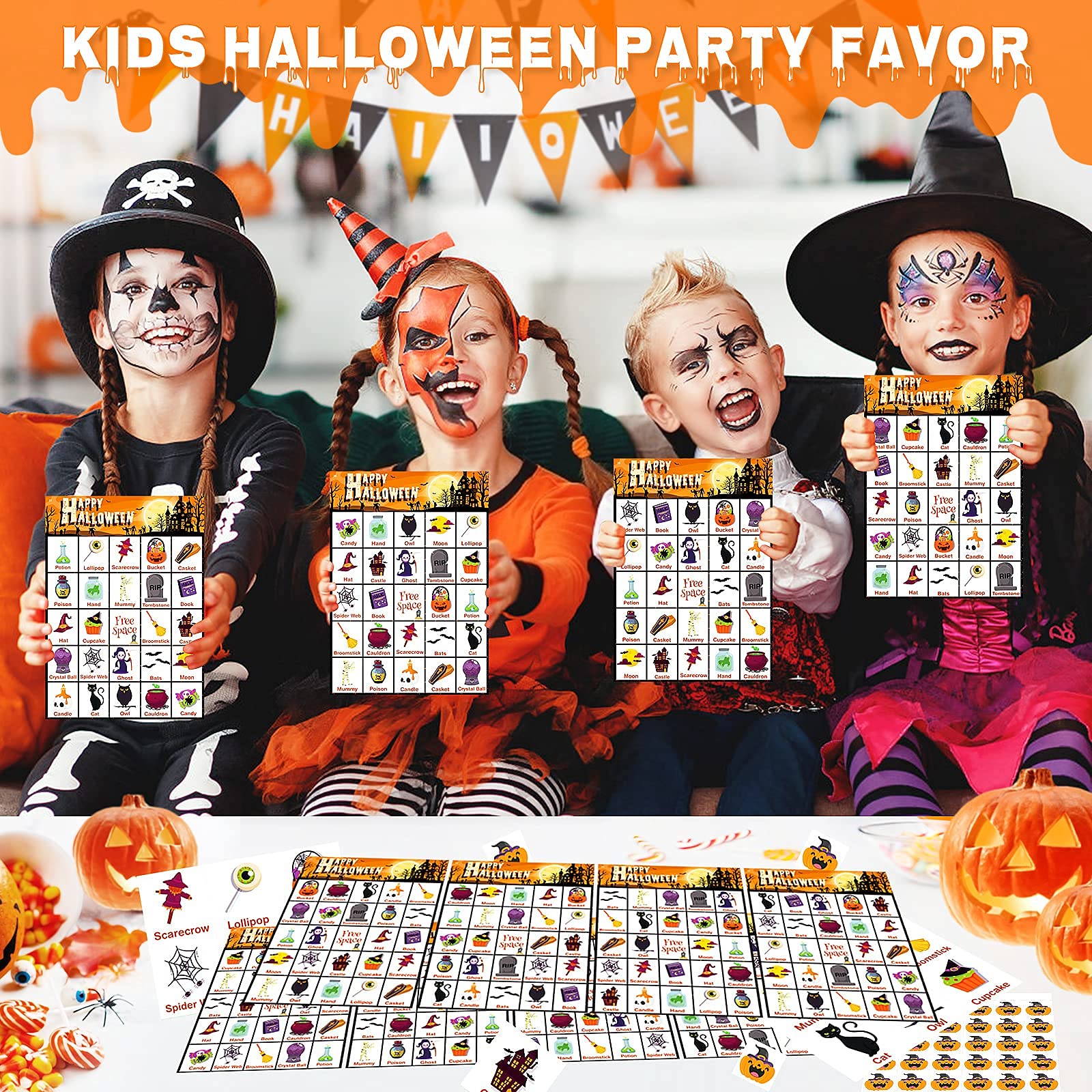 Officygnet Halloween Bingo Game Card for Kids/Adults, 40 Players for Halloween Party Cards Game, Family Activities, School Classroom Games, Trick or Treating, Halloween Party Favors Supplies