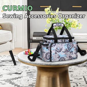 CURMIO Sewing Accessories Organizer, Large Sewing Supplies Storage Bag with Shoulder Strap for Spool Thread, Scissor and Sewing Needles, Dandelion (Bag Only)