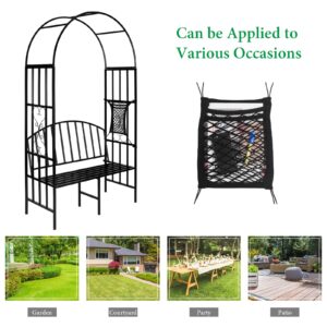 Garden Arch Heavy Duty (Holds 660lbs-250kg) | Metal Arbor Archway for Climbing Plant & Two People Seat Bench |Outdoor Lawn Backyard Decor 81 x 45.3 x 20 in - Black