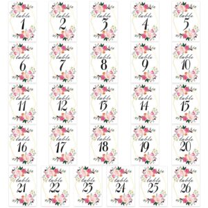 Floral Table Number Cards 1-26, Geometric Floral Table Cards - Double Sided 4 x 6 Card Stock, Table Numbers Cards for Wedding Decorations, Receptions, Party, Baby Showers, Special Event