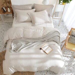 Souarts Beige Duvet Cover King Size, Ultra Soft Cationic Brushed Microfiber King Duvet Cover Set with Zipper Closure & Corner Ties, 3 Pieces Comforter Cover (King Size)