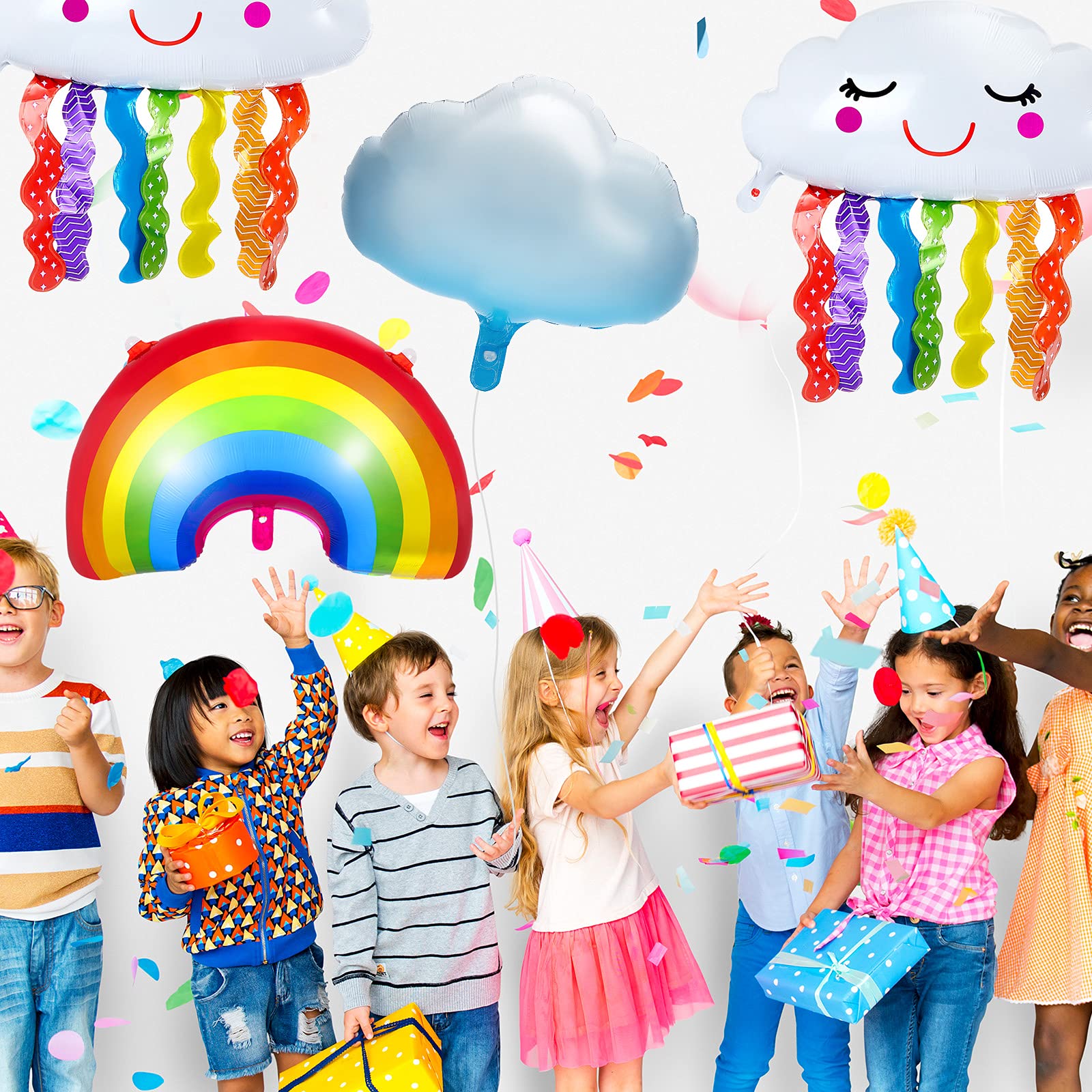 8 Pieces Rainbow Foil Balloons Tassel Clouds Balloon Smiling Cloud Party Balloons Rainbow Bridge Balloons for Baby Shower Themed Party Birthday Decorations Party Supplies