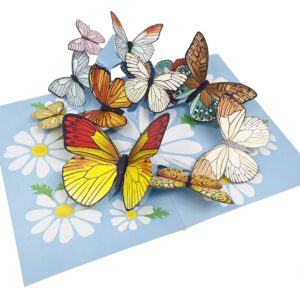 Gorgeous Butterflies,3D Pop Up Greeting Card For All Occasions,Love, Birthday, Christmas, Mother's Day, Good Luck, Congrats, Get Well,Message Note for Personalized,Thick Envelope, Fold Flat