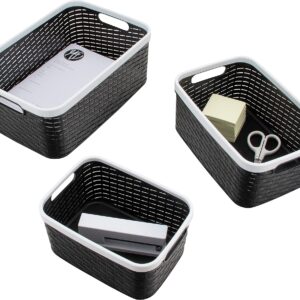 Advantus 39220 Open Lid Storage Bin, Black/White, 3/Pack