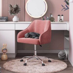 caelum cute pink desk chair for teen girl kids, home office computer desk chairs with wheels and arms, comfy velvet fabric swivel rolling task chair vanity chair for makeup room, bedroom, living room