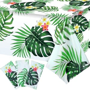 luau party plastic tablecloths hawaiian luau table cover palm leaves table cloth birthday bridal shower birthday party summer pool tropical party decorations, 54 x 108 inches(3 pieces)