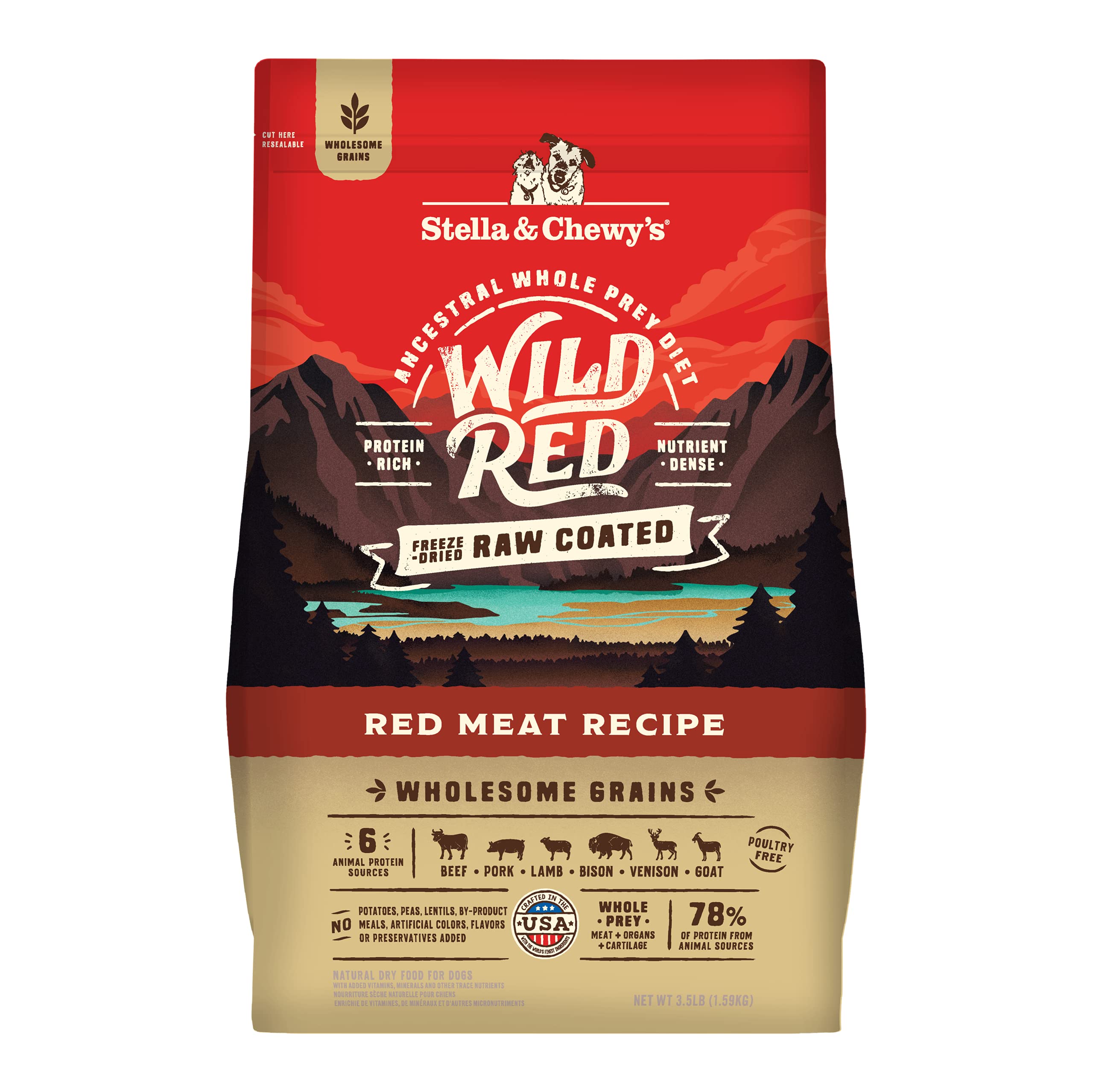 Stella & Chewy's Wild Red Dry Dog Food Raw Coated High Protein Wholesome Grains Red Meat Recipe, 3.5 lb. Bag