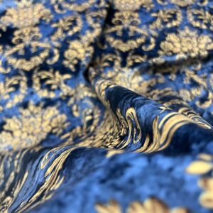 Decora Furnishings Damask Design Digitally Printed Velvet Finish Fabric for Upholstery, Chairs, Cushions, Window Treatments Crafts Rennaisance Rococo Victorian Style 54" Width By the Yard (Royal Blue)