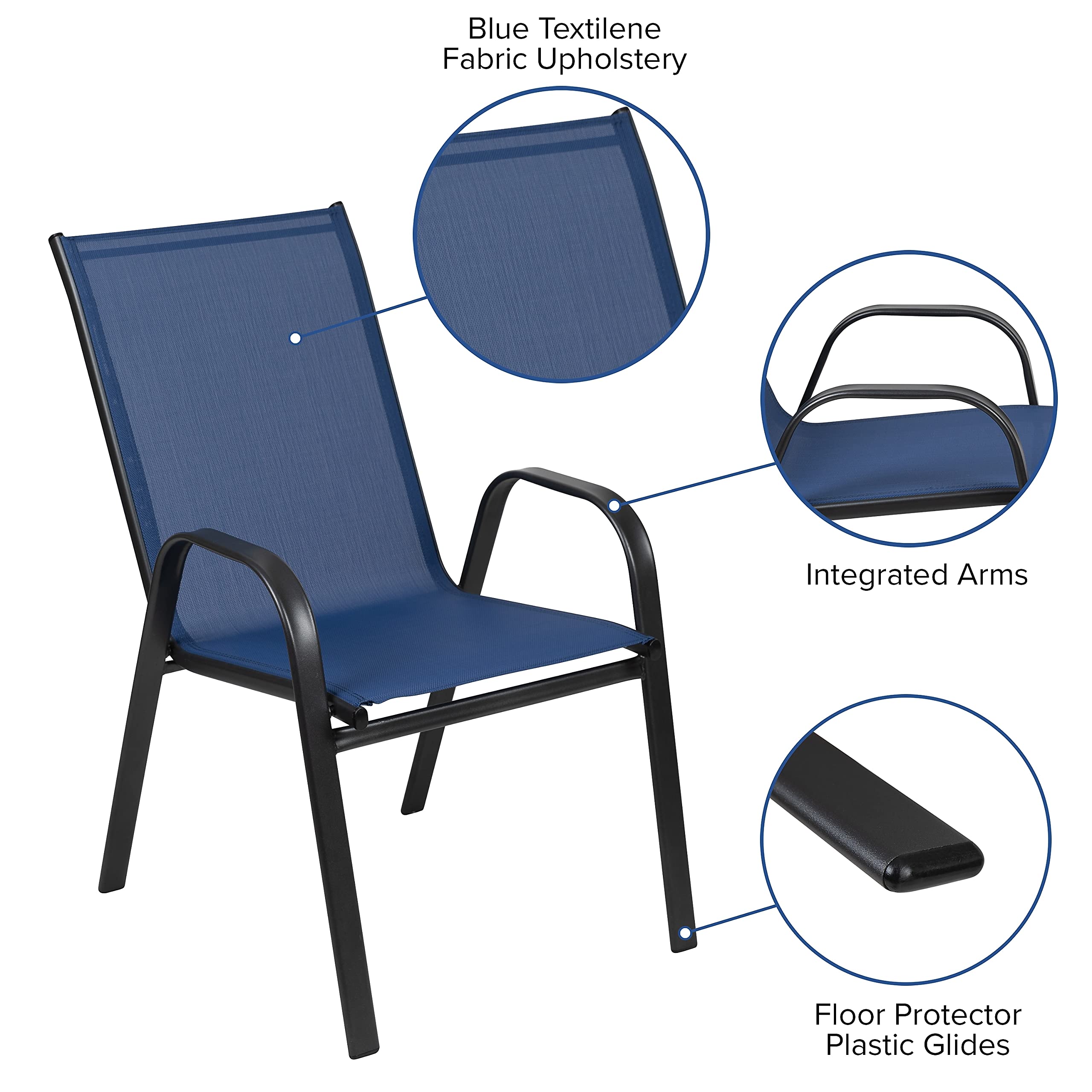 Flash Furniture 5 Pack Brazos Series Navy Outdoor Stack Chair with Flex Comfort Material and Metal Frame