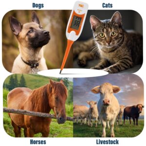 Premium Pet Thermometer for Dogs and Cats Animal Owners of Dog Puppy Cat Horse Equine Flexible Digital Rectal Temperature Dog Thermometer Probe with Vets Veterinary Hobdays Chart