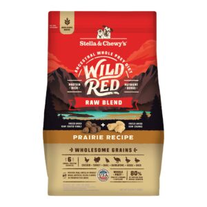 stella & chewy's wild red dry dog food raw blend high protein wholesome grains prairie recipe, 3.5 lb. bag