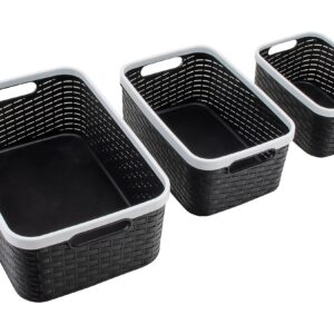 Advantus 39220 Open Lid Storage Bin, Black/White, 3/Pack