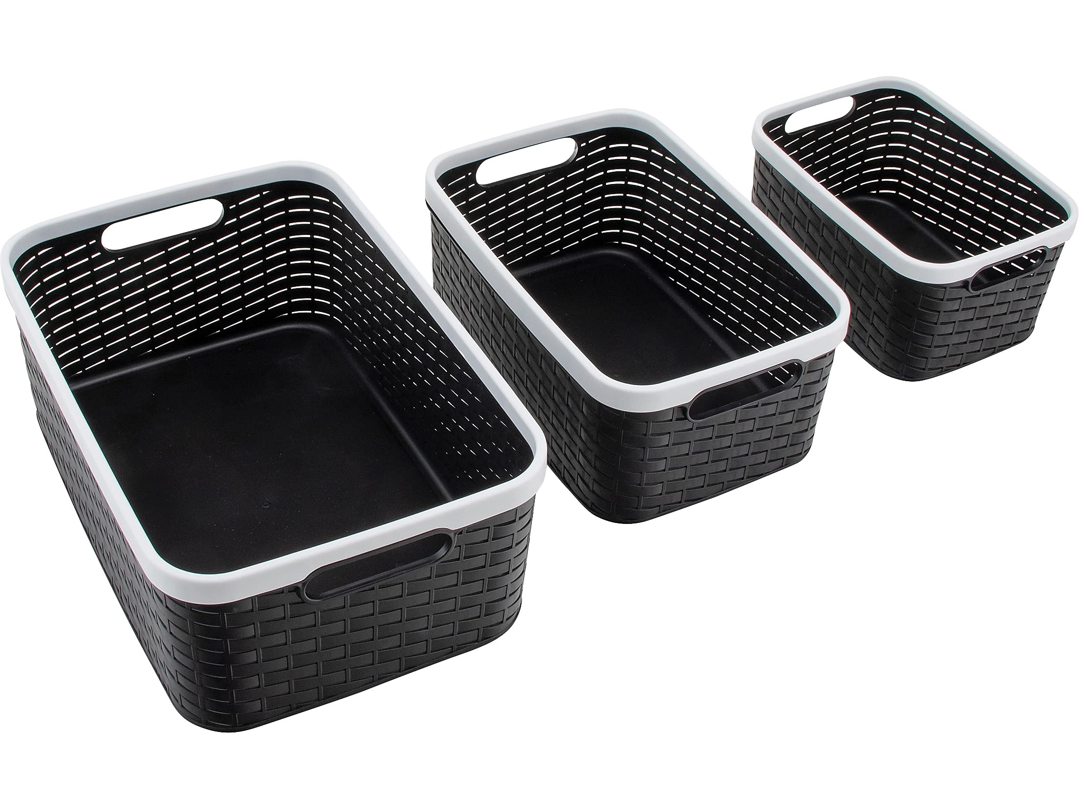 Advantus 39220 Open Lid Storage Bin, Black/White, 3/Pack