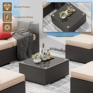 Patiomore 7 Pieces Outdoor Patio Furniture Set, Black Brown Wicker Patio Sectional Sofa Set, Outdoor Couch with Grey Cushion and Tempered Glass Table