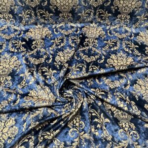 Decora Furnishings Damask Design Digitally Printed Velvet Finish Fabric for Upholstery, Chairs, Cushions, Window Treatments Crafts Rennaisance Rococo Victorian Style 54" Width By the Yard (Royal Blue)