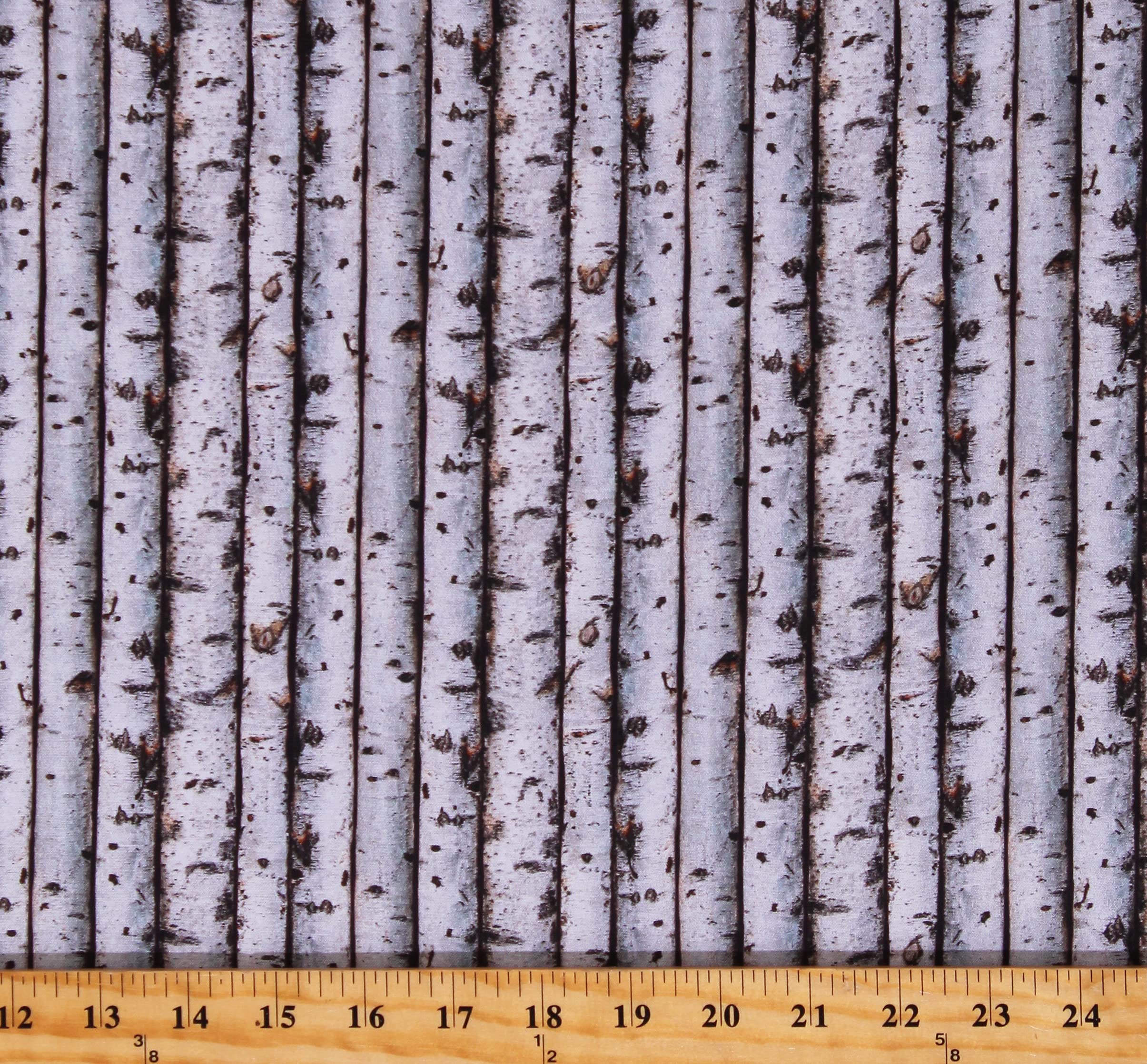 Cotton Trees Birch Nature Boards Tree Bark Wood Naturescape Gray Cotton Fabric Print by The Yard (D653.23)