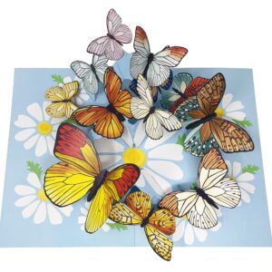 Gorgeous Butterflies,3D Pop Up Greeting Card For All Occasions,Love, Birthday, Christmas, Mother's Day, Good Luck, Congrats, Get Well,Message Note for Personalized,Thick Envelope, Fold Flat