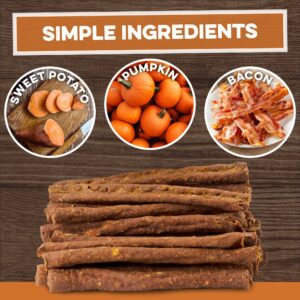 BRUTUS & BARNABY USA Sweet Potato Dog Treats - Grain Free, Pumpkin Bacon Crunchy Sticks - Great Tasting, Promotes Positive Dog Gut Health with Natural Anti-Diarrhea Properties, No Preservatives Added