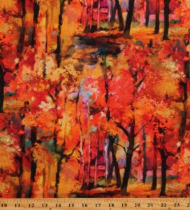 cotton fall autumn trees leaves painting cotton fabric print by the yard (d511.48)