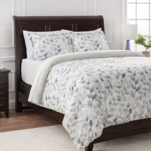 chanasya premium 7-piece king duvet cover set - costal blue white leaves print microfiber bedding combo - 1 duvet cover, 4 pillow shams, 1 fitted sheet, and 1 flat sheet