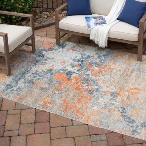 Signature Design by Ashley Wraylen 5 x 7 Low Pile Boho Abstract Rug, Orange & Blue