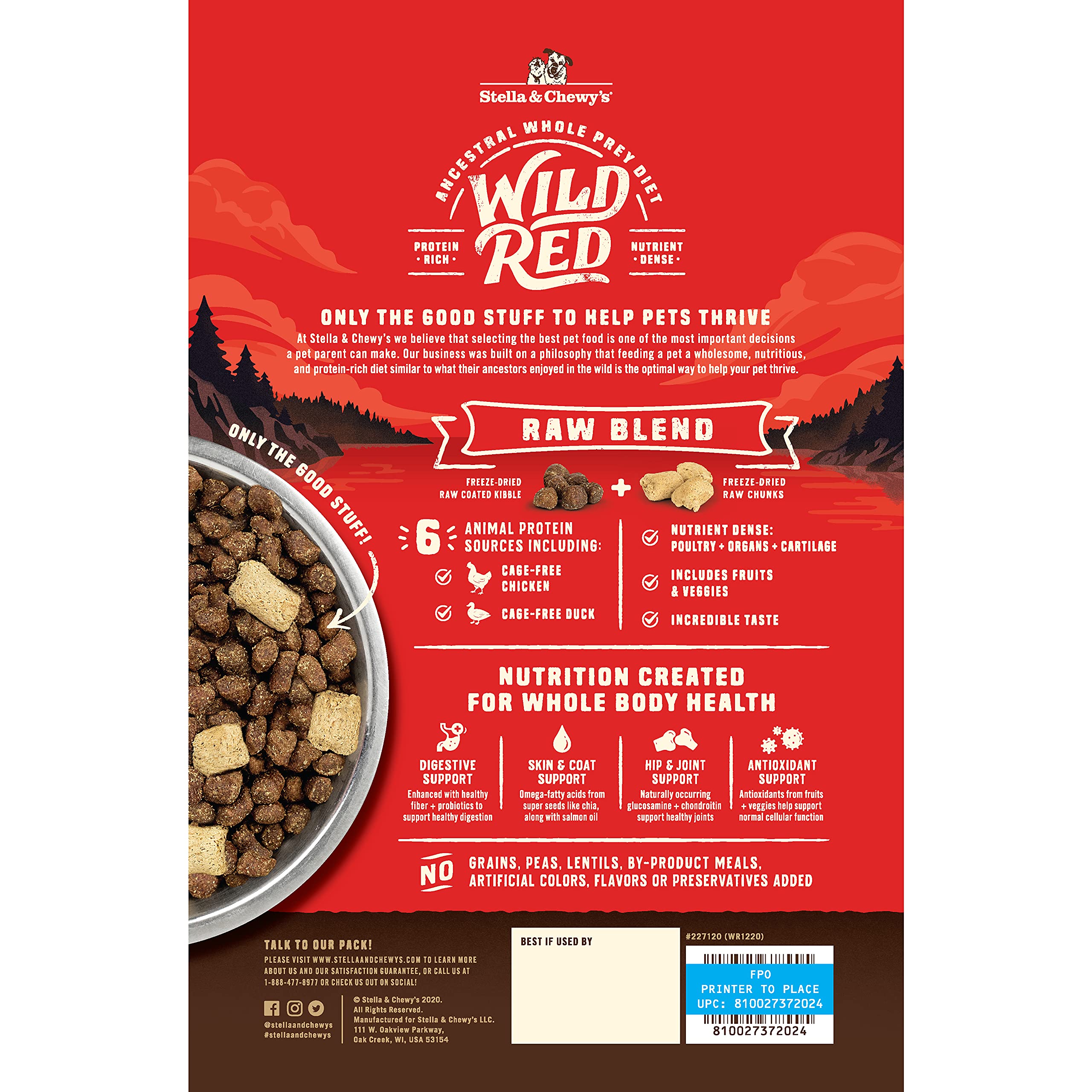 Stella & Chewy's Wild Red Dry Dog Food Raw Blend High Protein Grain & Legume Free Prairie Recipe, 3.5 lb. Bag