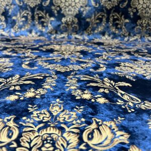 Decora Furnishings Damask Design Digitally Printed Velvet Finish Fabric for Upholstery, Chairs, Cushions, Window Treatments Crafts Rennaisance Rococo Victorian Style 54" Width By the Yard (Royal Blue)