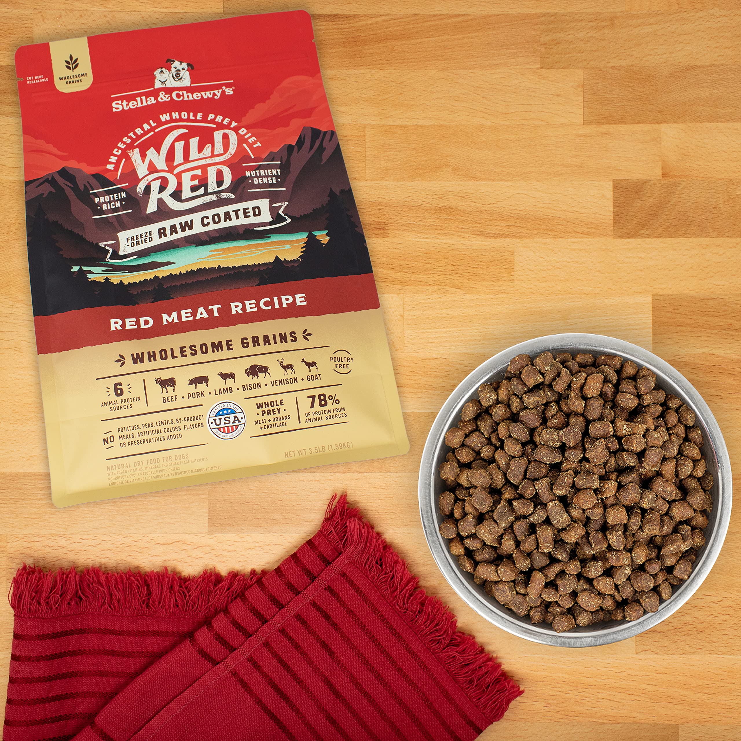 Stella & Chewy's Wild Red Dry Dog Food Raw Coated High Protein Wholesome Grains Red Meat Recipe, 3.5 lb. Bag