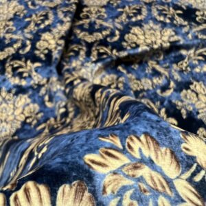 Decora Furnishings Damask Design Digitally Printed Velvet Finish Fabric for Upholstery, Chairs, Cushions, Window Treatments Crafts Rennaisance Rococo Victorian Style 54" Width By the Yard (Royal Blue)