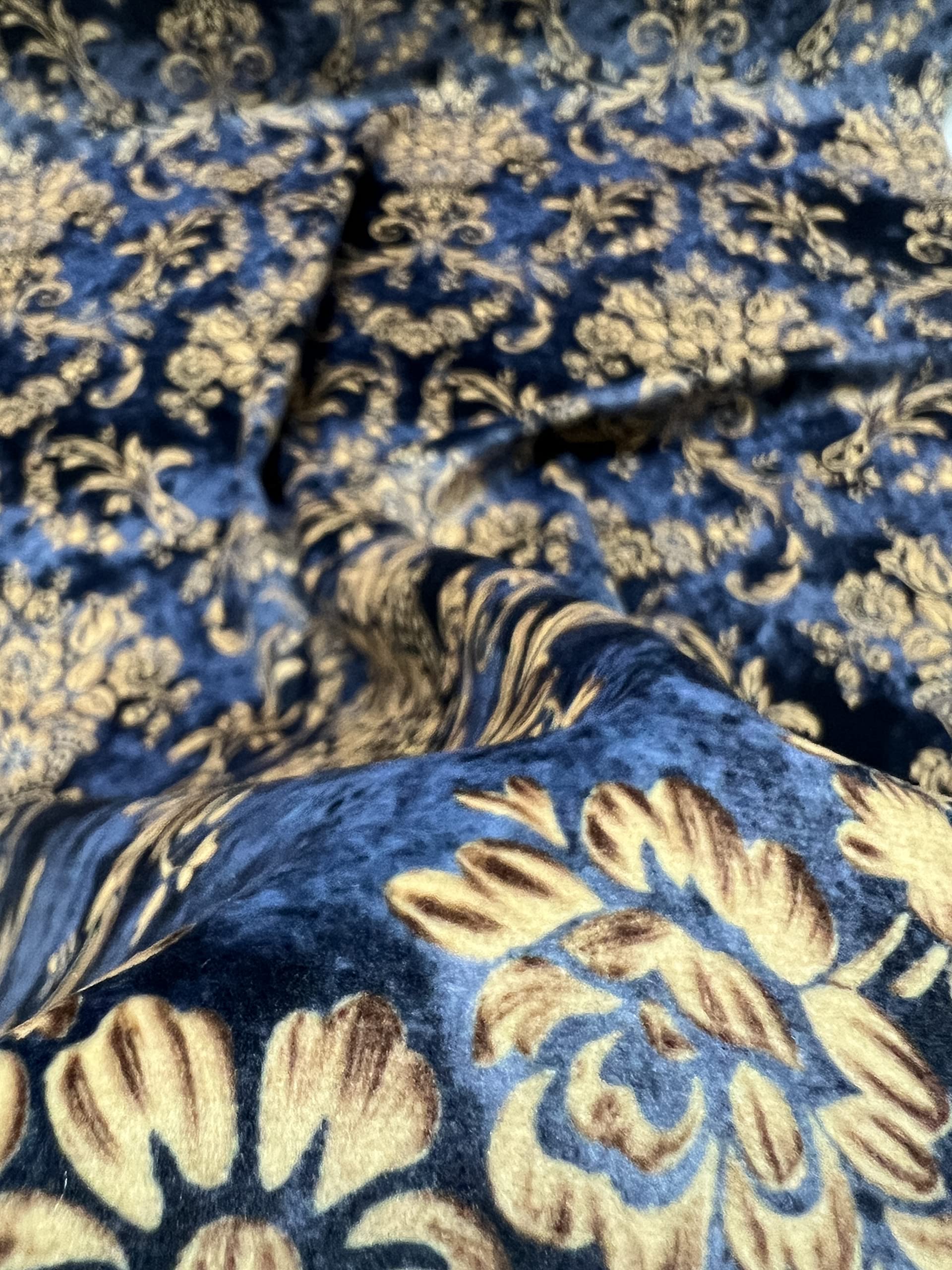 Decora Furnishings Damask Design Digitally Printed Velvet Finish Fabric for Upholstery, Chairs, Cushions, Window Treatments Crafts Rennaisance Rococo Victorian Style 54" Width By the Yard (Royal Blue)