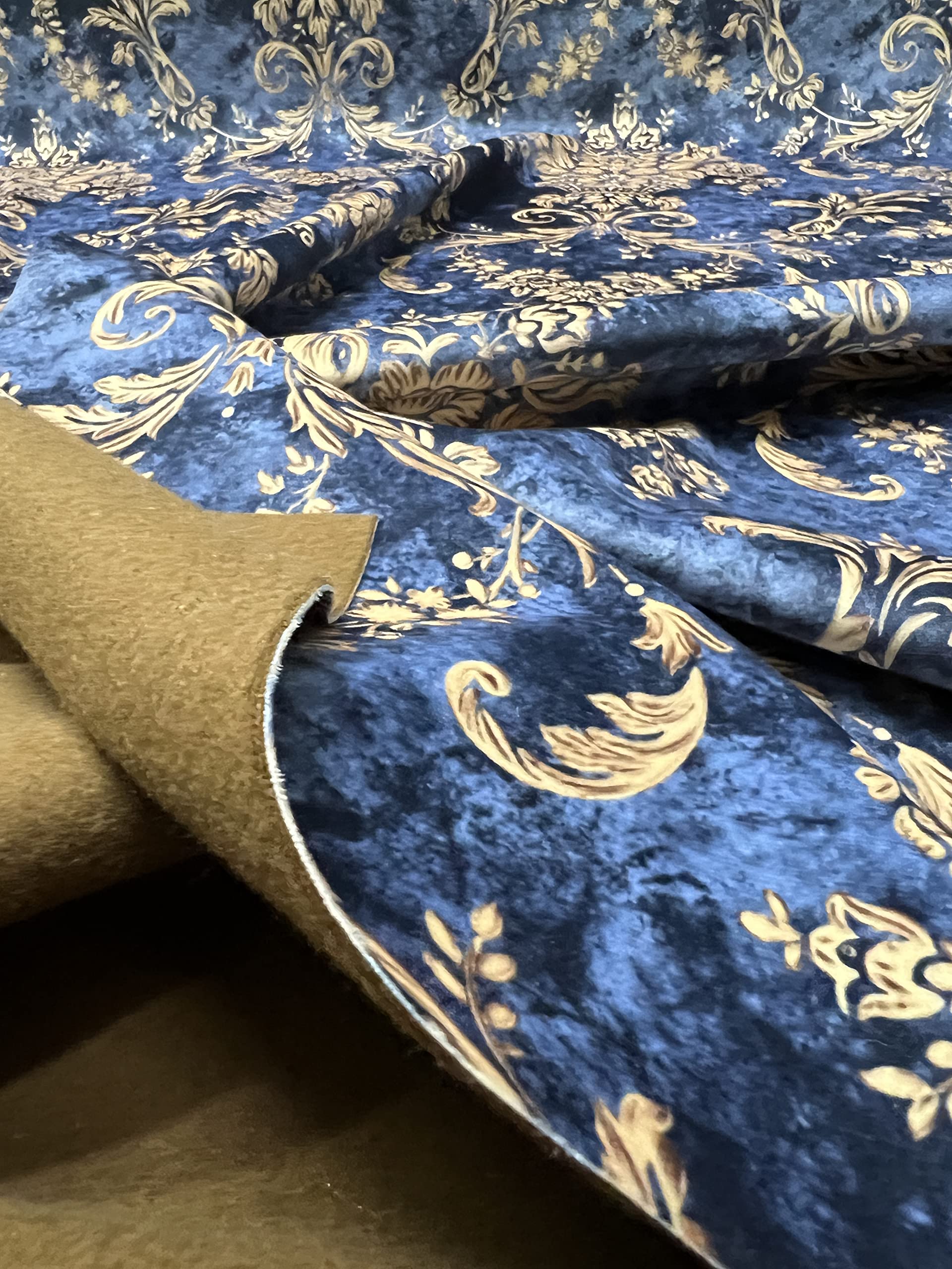 Decora Furnishings Damask Design Digitally Printed Velvet Finish Fabric for Upholstery, Chairs, Cushions, Window Treatments Crafts Rennaisance Rococo Victorian Style 54" Width By the Yard (Royal Blue)