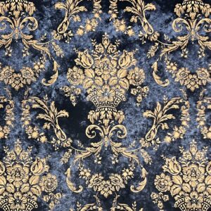 decora furnishings damask design digitally printed velvet finish fabric for upholstery, chairs, cushions, window treatments crafts rennaisance rococo victorian style 54" width by the yard (royal blue)