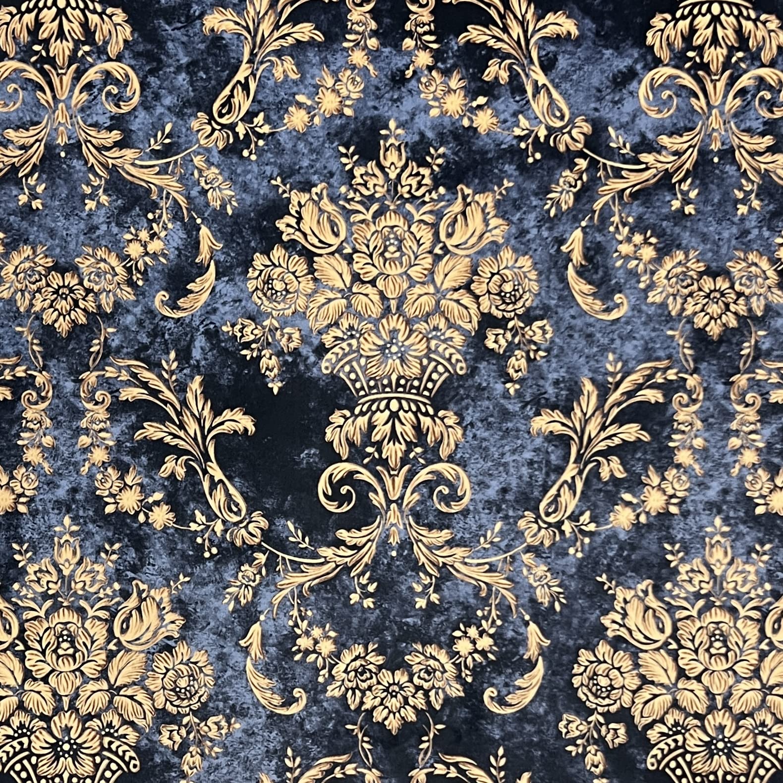 Decora Furnishings Damask Design Digitally Printed Velvet Finish Fabric for Upholstery, Chairs, Cushions, Window Treatments Crafts Rennaisance Rococo Victorian Style 54" Width By the Yard (Royal Blue)