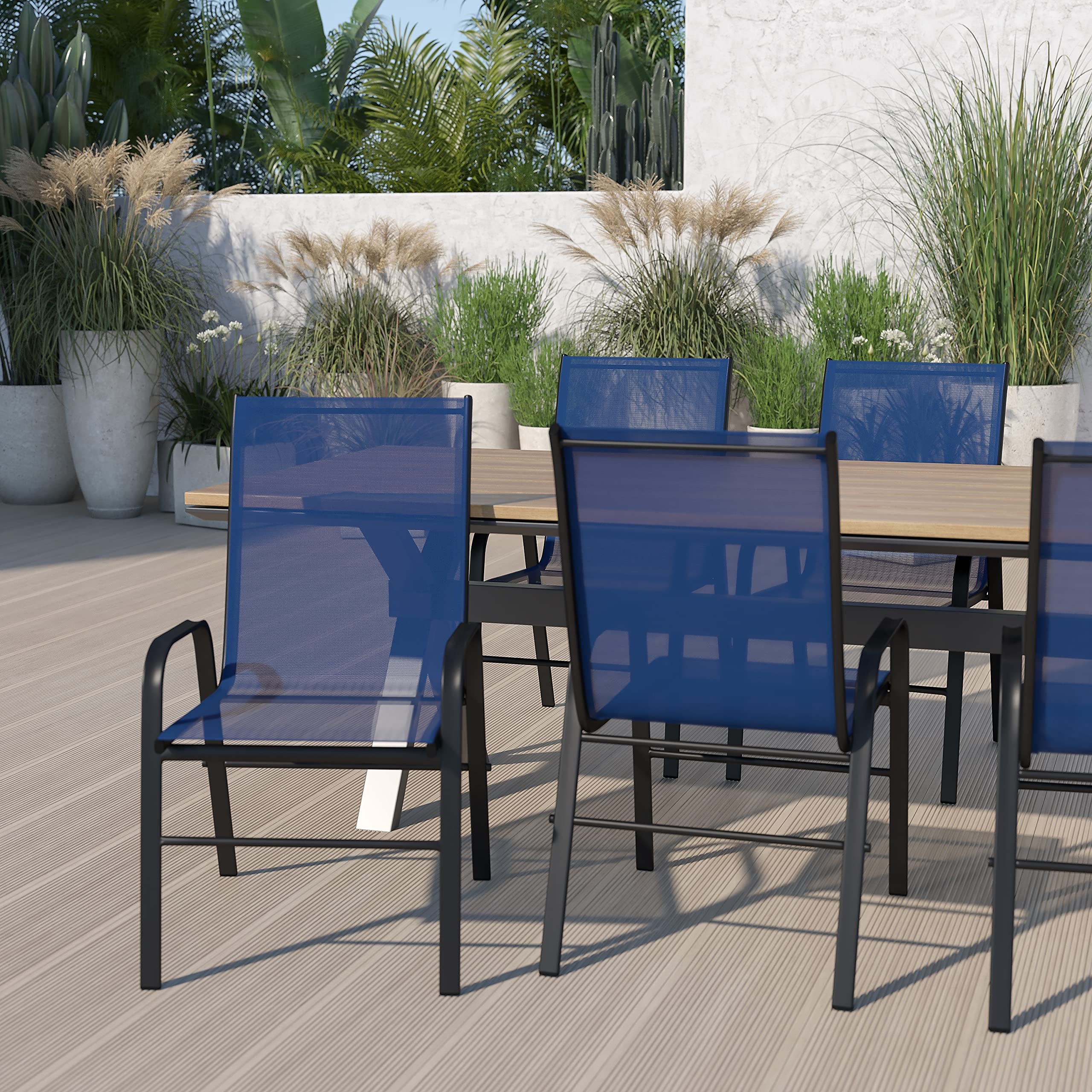 Flash Furniture 5 Pack Brazos Series Navy Outdoor Stack Chair with Flex Comfort Material and Metal Frame