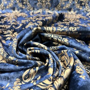 Decora Furnishings Damask Design Digitally Printed Velvet Finish Fabric for Upholstery, Chairs, Cushions, Window Treatments Crafts Rennaisance Rococo Victorian Style 54" Width By the Yard (Royal Blue)