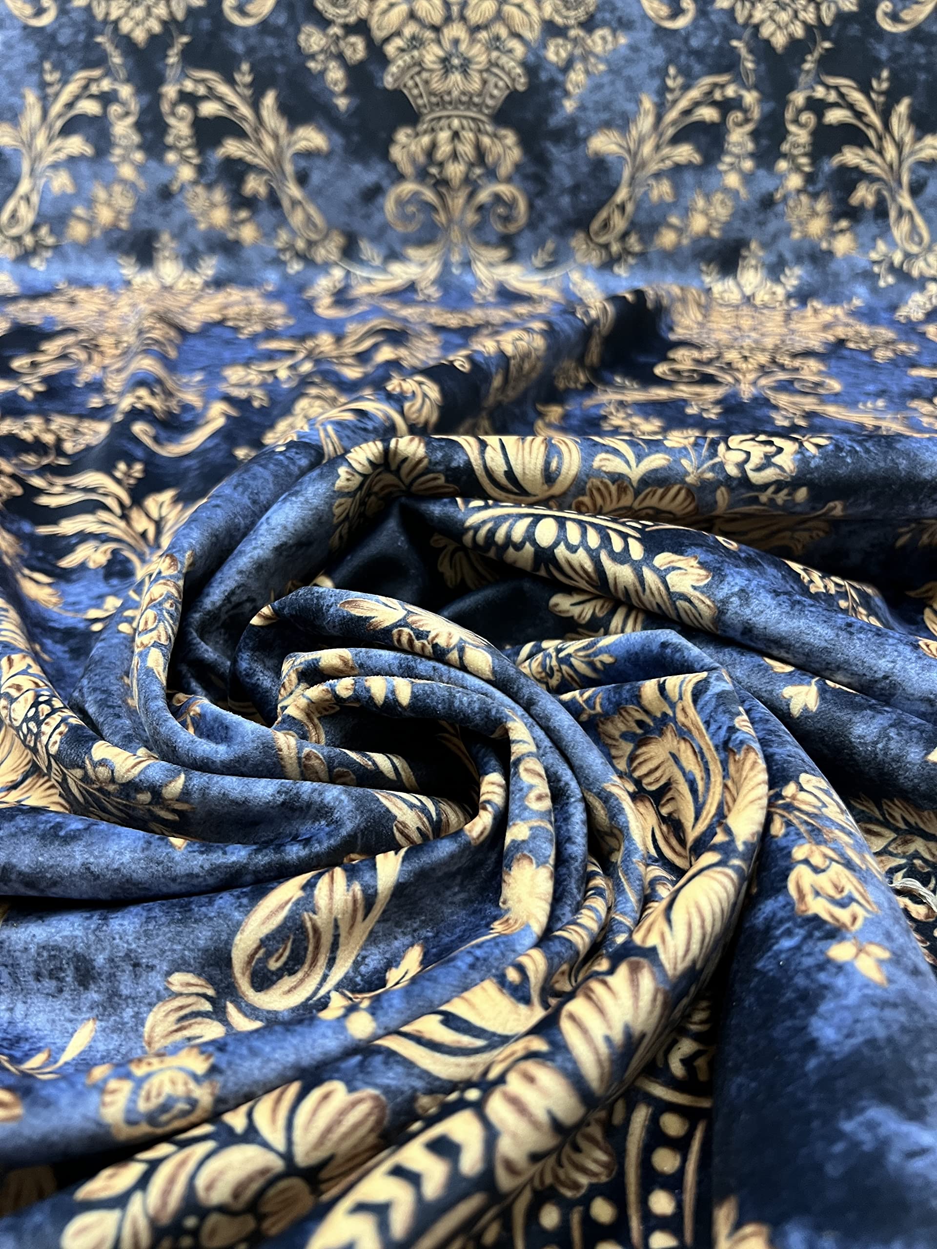 Decora Furnishings Damask Design Digitally Printed Velvet Finish Fabric for Upholstery, Chairs, Cushions, Window Treatments Crafts Rennaisance Rococo Victorian Style 54" Width By the Yard (Royal Blue)