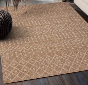 sherloom modern geometric indoor outdoor area rug weather resistant outdoor carpet for porch deck balcony backyard patio rug 8x10 beige, brown