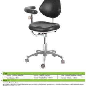 Dental Adjustable Doctor's Stool Assistant Chair+360 Degree Rotation Armrest PU Black #14