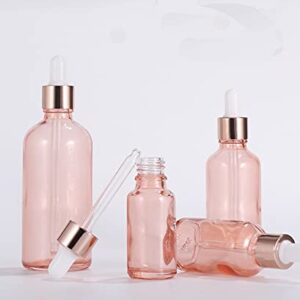 Lokusel 4 Pack Glass Dropper Bottles,10ml/15ml/30ml/50ml/100ml Essential Oil Bottles Dropping Bottles With Rose gold Lids Perfume Empty Travel Sample Vials Essence Liquid Cosmetic Containers(15ml)