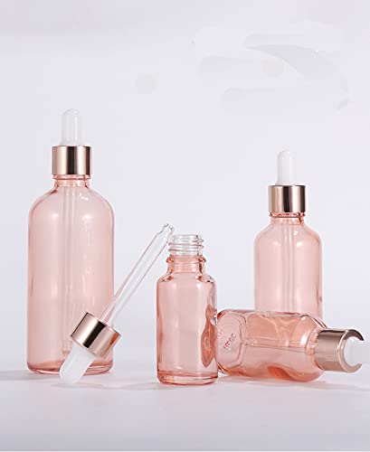 Lokusel 4 Pack Glass Dropper Bottles,10ml/15ml/30ml/50ml/100ml Essential Oil Bottles Dropping Bottles With Rose gold Lids Perfume Empty Travel Sample Vials Essence Liquid Cosmetic Containers(15ml)