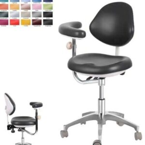 Dental Adjustable Doctor's Stool Assistant Chair+360 Degree Rotation Armrest PU Black #14