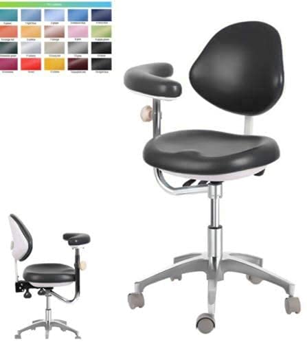 Dental Adjustable Doctor's Stool Assistant Chair+360 Degree Rotation Armrest PU Black #14