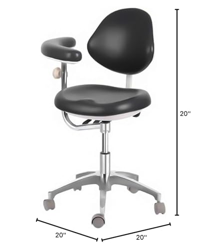 Dental Adjustable Doctor's Stool Assistant Chair+360 Degree Rotation Armrest PU Black #14