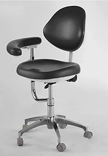 Dental Adjustable Doctor's Stool Assistant Chair+360 Degree Rotation Armrest PU Black #14