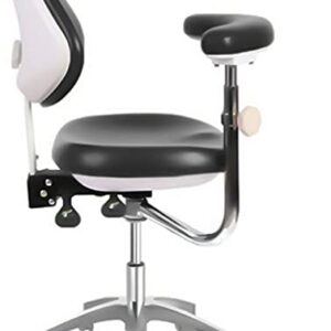 Dental Adjustable Doctor's Stool Assistant Chair+360 Degree Rotation Armrest PU Black #14