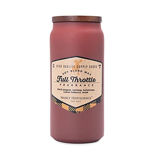 Manly Indulgence Full Throttle Scented Jar Candle for Men, Adventure Collection, Red, 15 oz - Up to 60 Hours Burn, Soy Blend Wax, USA Poured