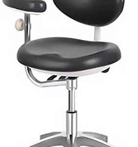 Dental Adjustable Doctor's Stool Assistant Chair+360 Degree Rotation Armrest PU Black #14