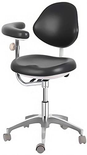 Dental Adjustable Doctor's Stool Assistant Chair+360 Degree Rotation Armrest PU Black #14