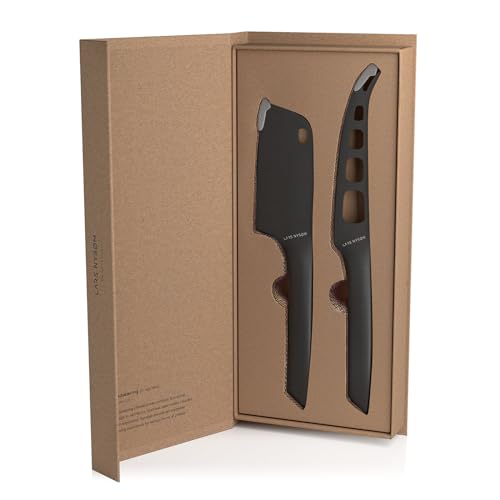 LARS NYSØM Cheese Knife Set Edge 2 pcs. I Cheese Knife Set Made of Stainless Steel I Cheese-Board with Cheese Hatchet I Premium Gift Box I Perfect as Christmas Gift (Carbon Black)