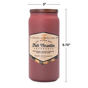 Manly Indulgence Full Throttle Scented Jar Candle for Men, Adventure Collection, Red, 15 oz - Up to 60 Hours Burn, Soy Blend Wax, USA Poured